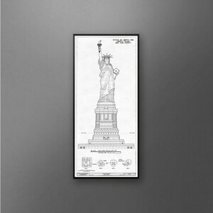 Statue of Liberty Blueprint Wall Art- Vintage NYC - Lady Liberty ...
