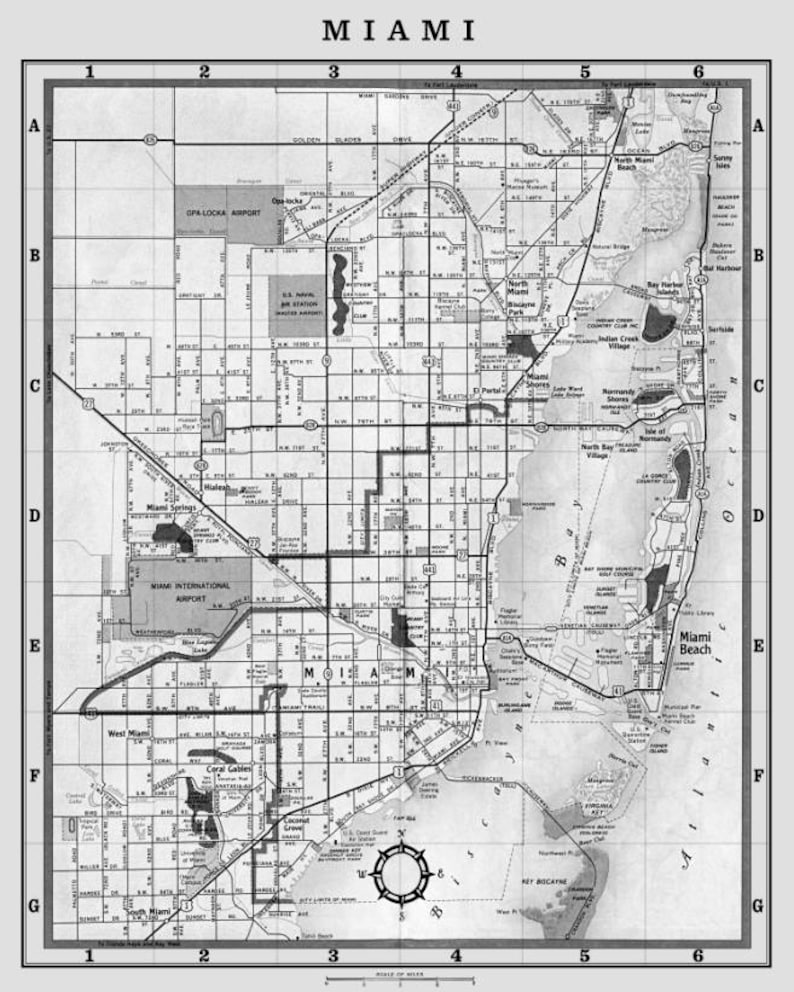 Map of Miami Vintage 1900s Miami Map Artwork Lithographic - Etsy