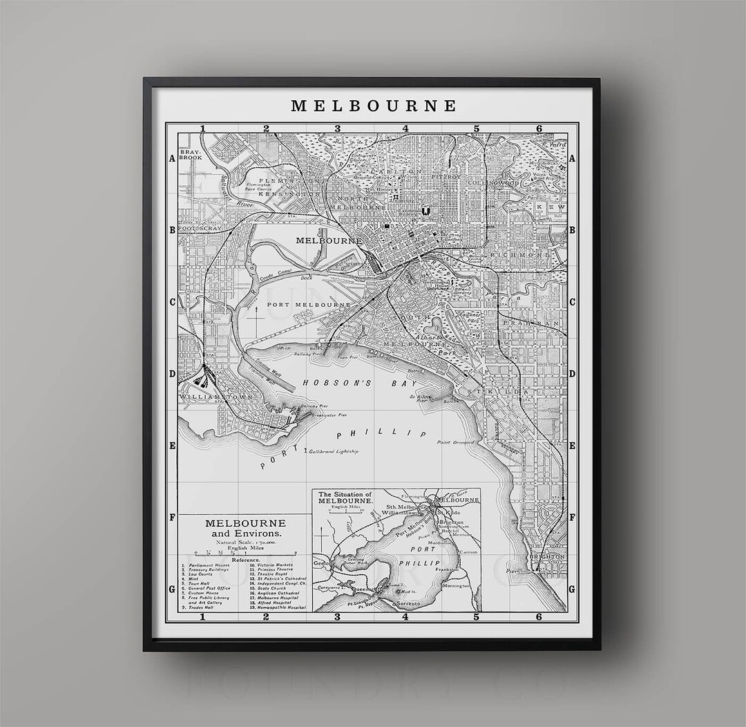 Vintage Melbourne Australia Map Print: Detailed City Street Map - Etsy