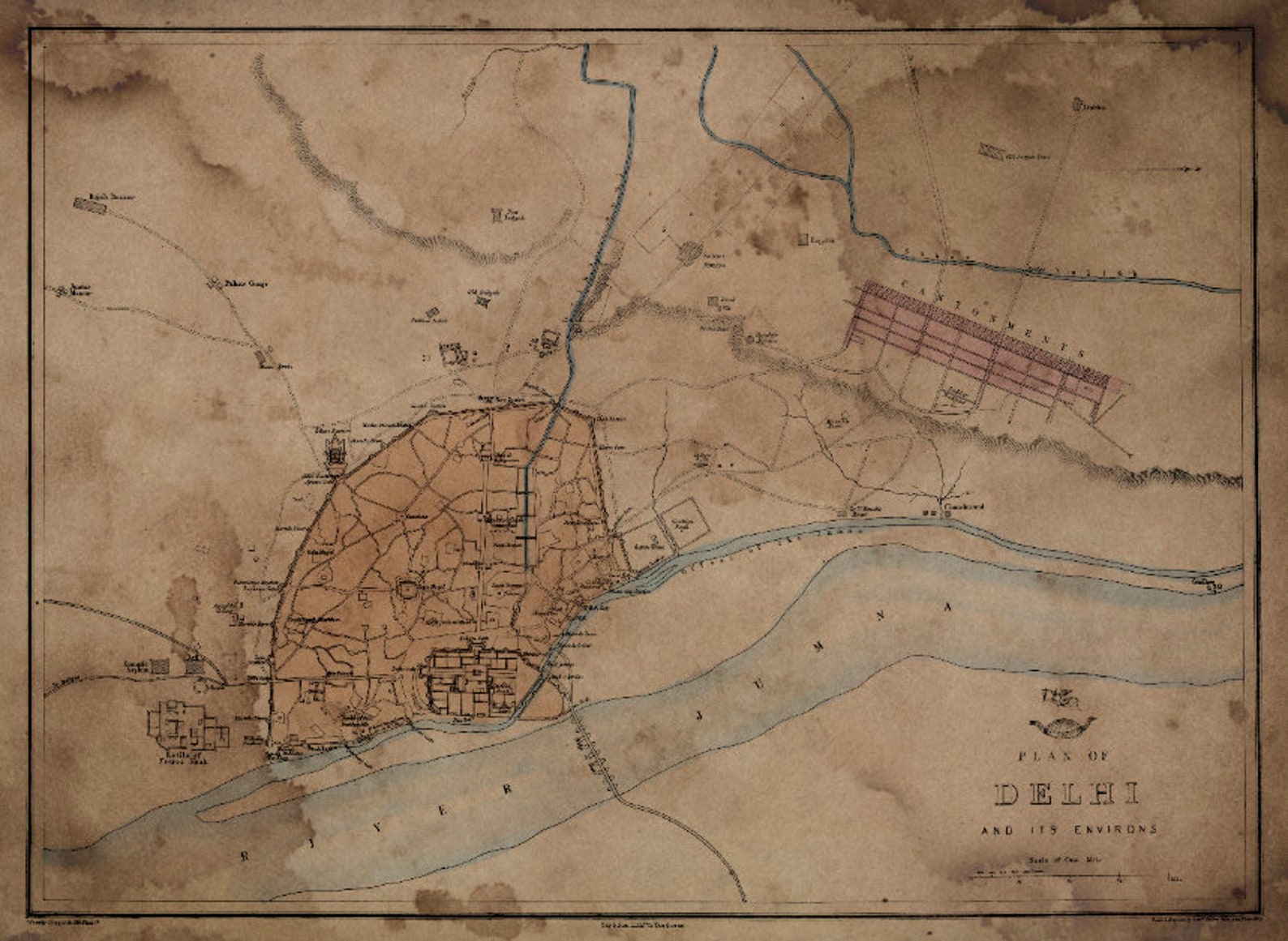 Delhi Map Circa 1894 Delhi India Map Vintage Map of Delhi - Etsy