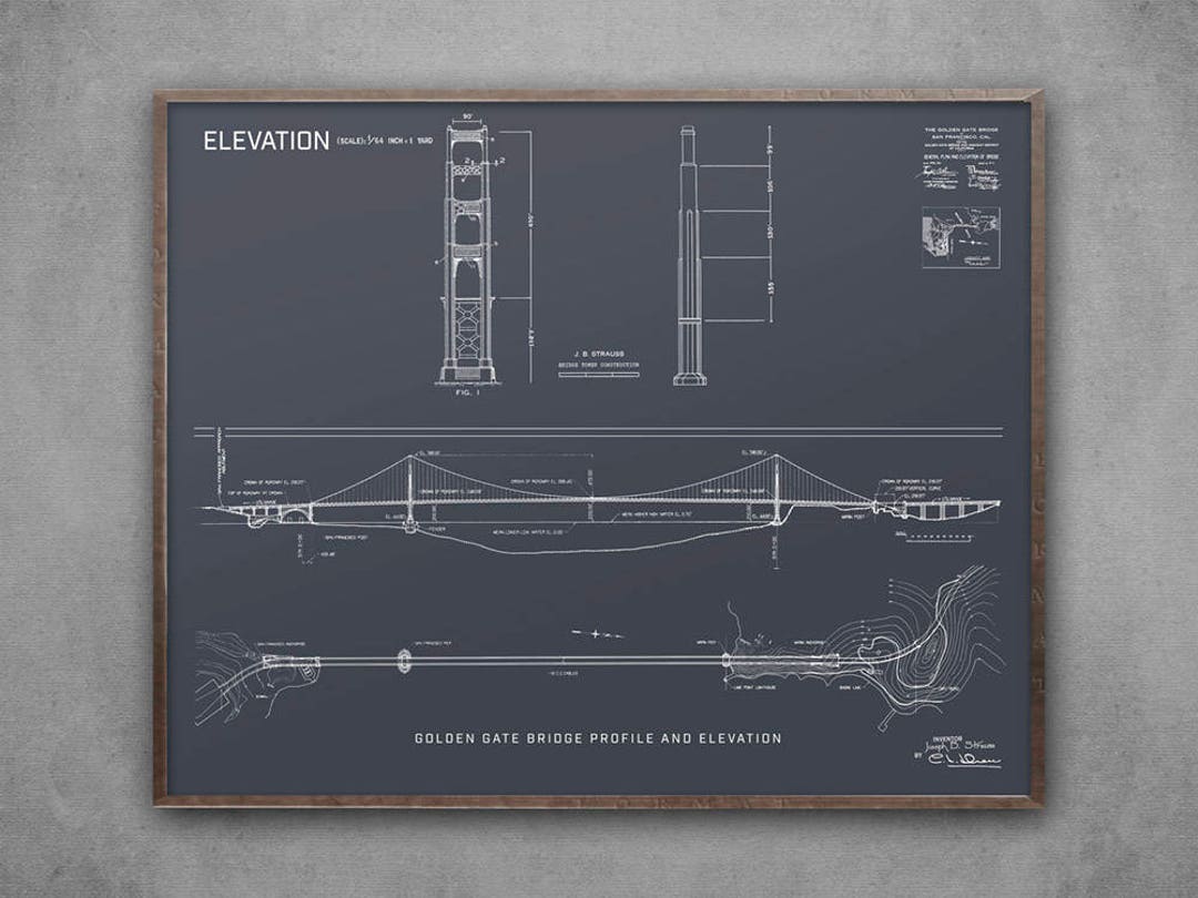 Golden Gate Bridge Blueprint, SF California, American Architecture ...