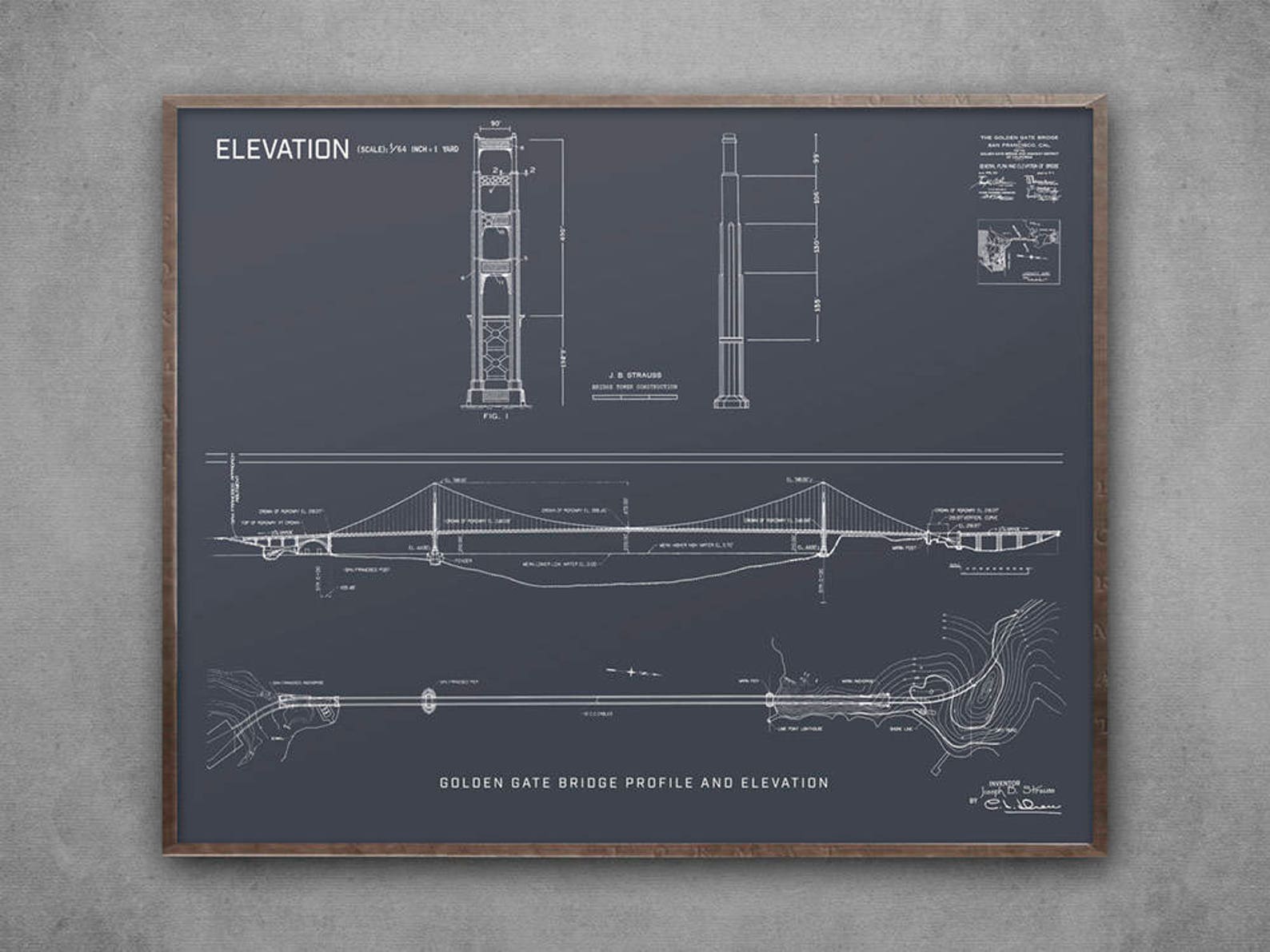 Golden Gate Bridge Blueprint SF California American - Etsy