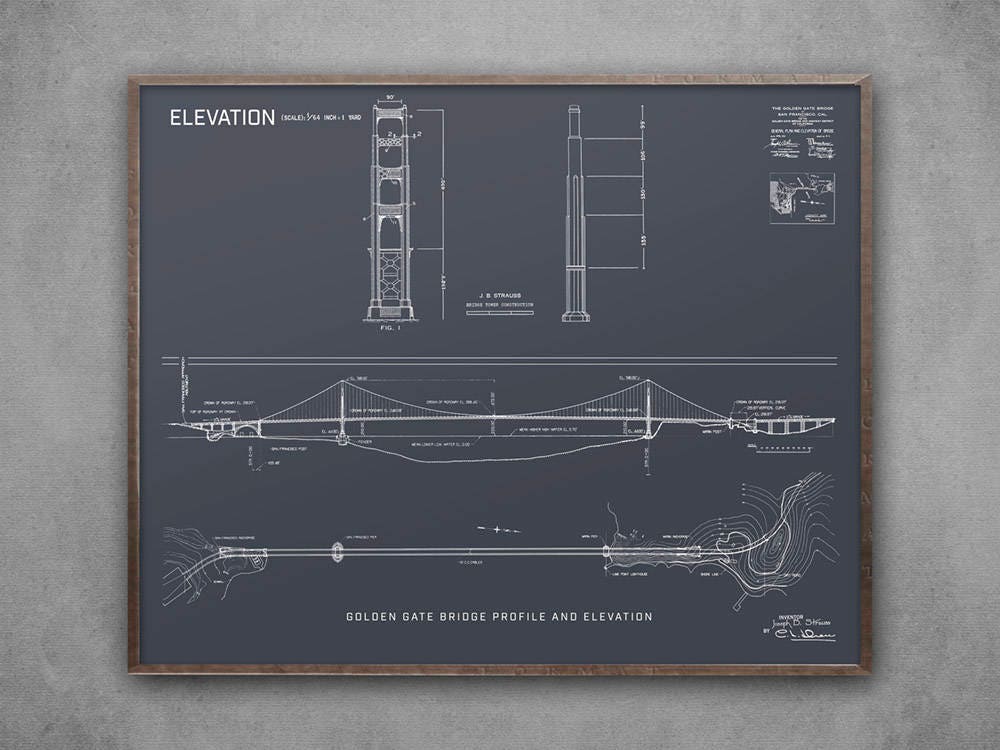 Golden Gate Bridge Blueprint SF California American - Etsy