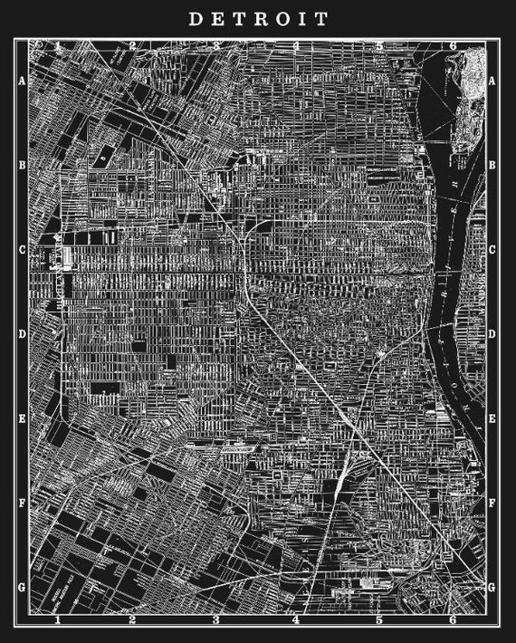 Wall Décor Home Décor Large Wall Map Big Map Old Map of Detroit Vintage ...