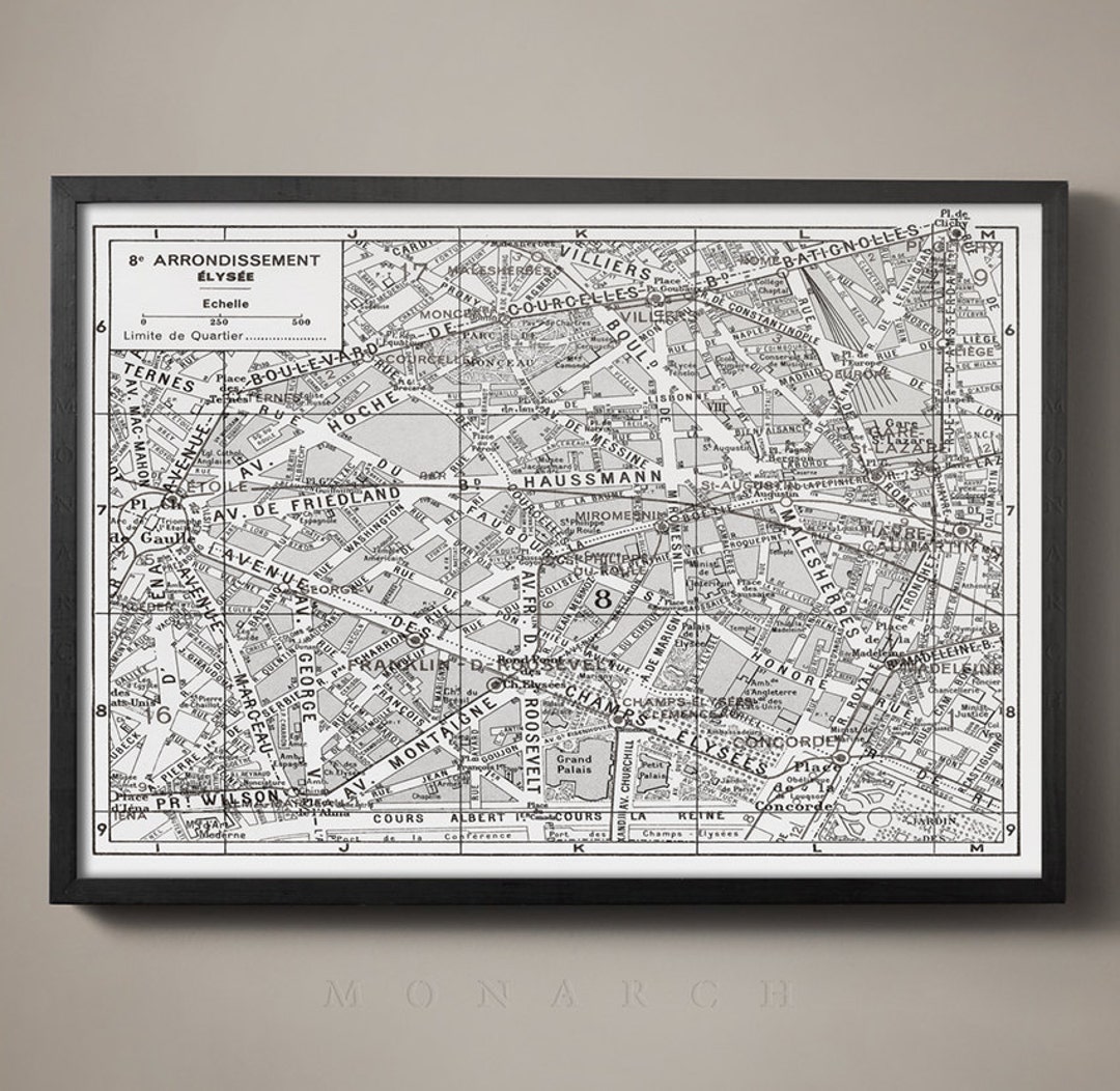 PARIS ARRONDISSEMENT MAP 8th Arrondissement Champ Elysee - Etsy