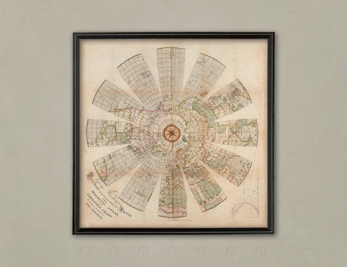Magnetic Variation Chart: Vintage World Map Atlas Art Print - Etsy