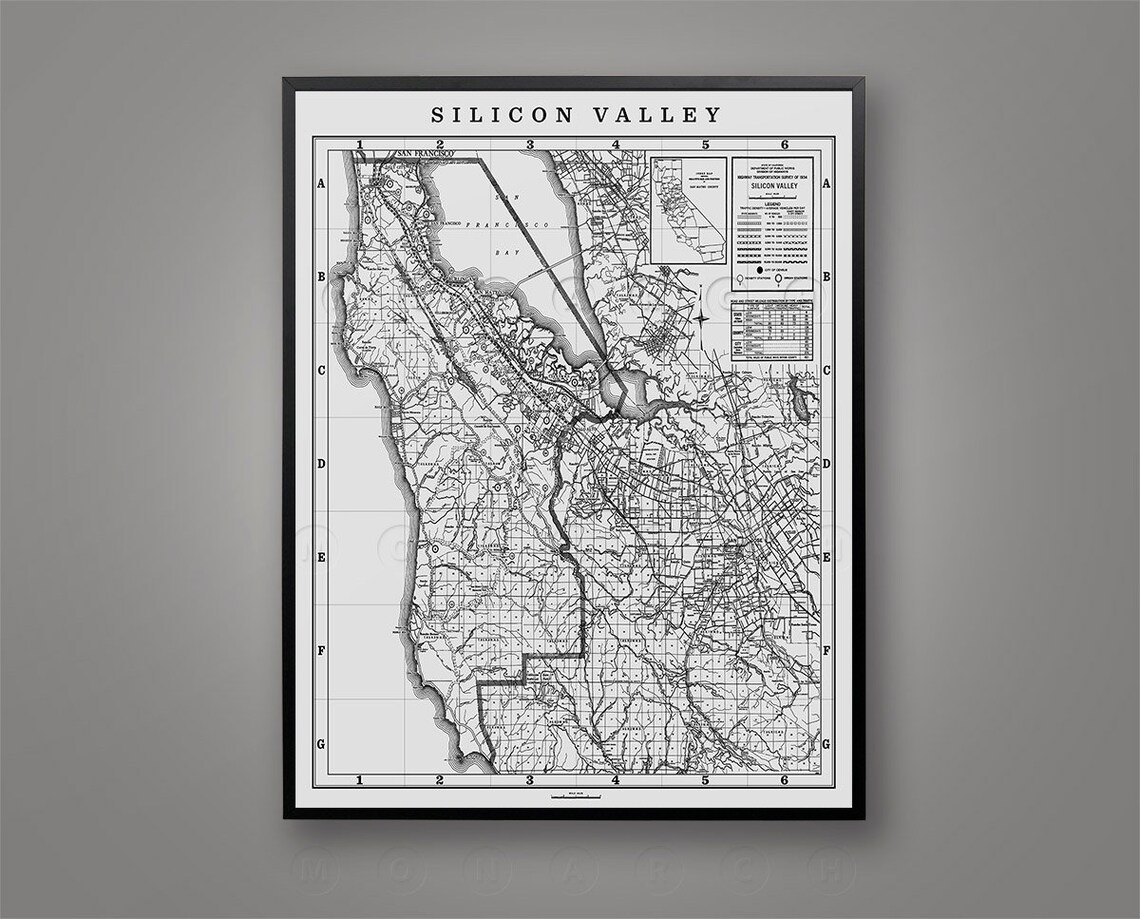 Map of Silicon Valley Vintage Silicon Valley Art Poster San - Etsy