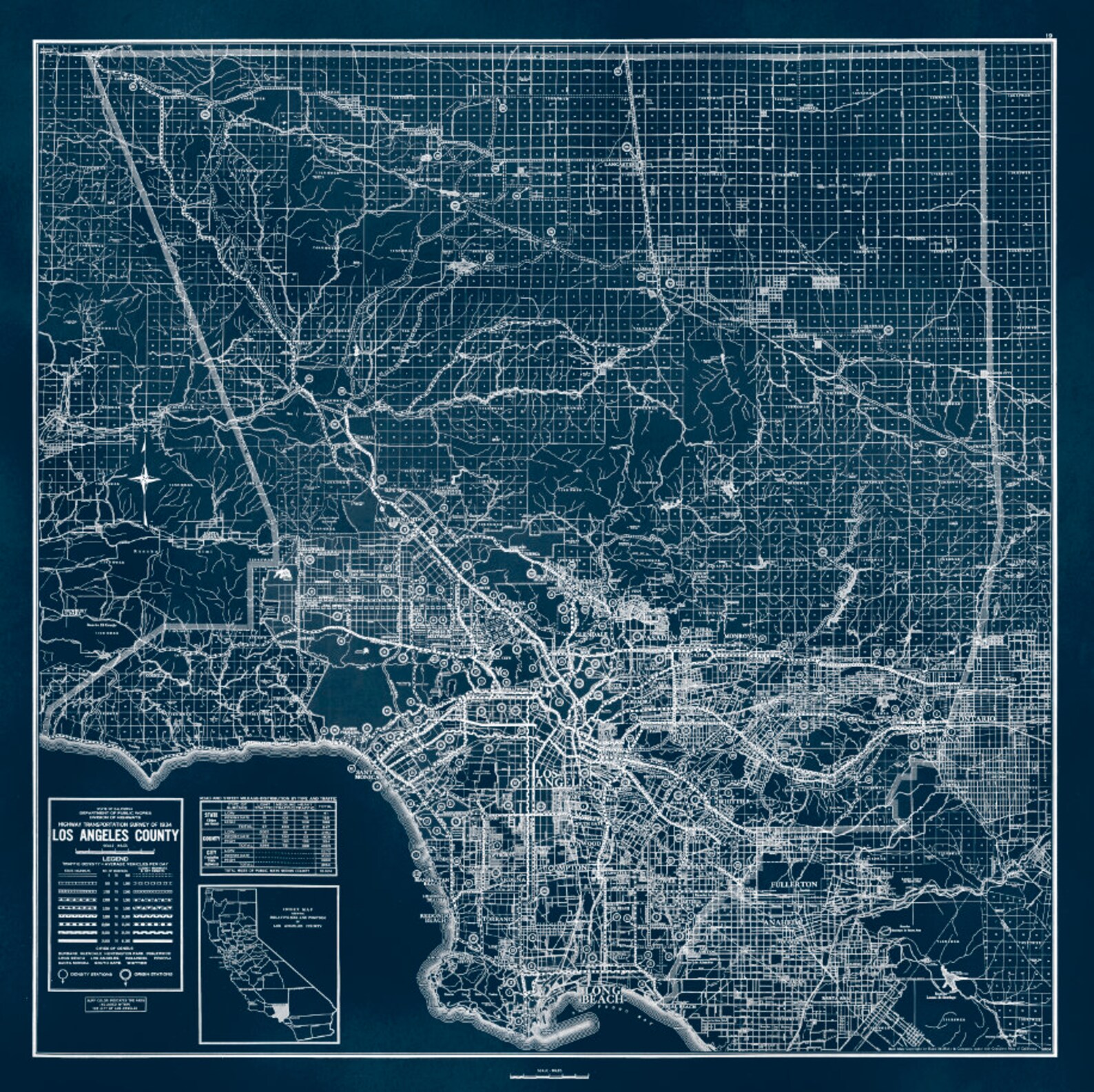 Los Angeles Map Print Vintage LA California Map Poster Print | Etsy