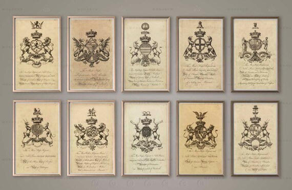 COAT OF ARMS Prints Set of 10 Armorial English Engravings - Etsy