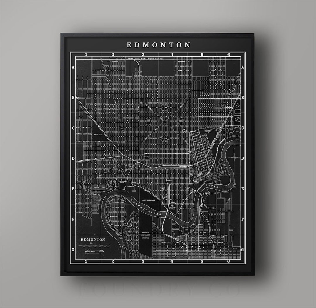 Vintage Edmonton Map Print: Black and White City Plan, Alberta Canada ...