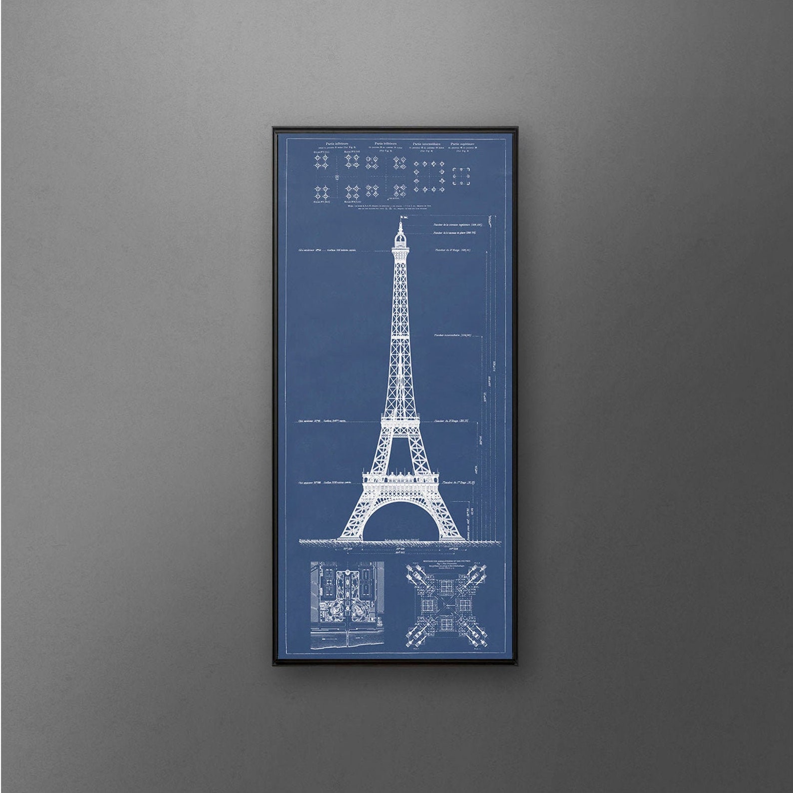 Eiffel Tower Blueprint Vintage Eiffel Tower Blue Print Art | Etsy