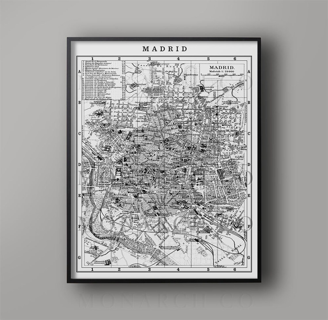 MADRID Street Map Vintage Madrid Europe Large Map Print - Etsy