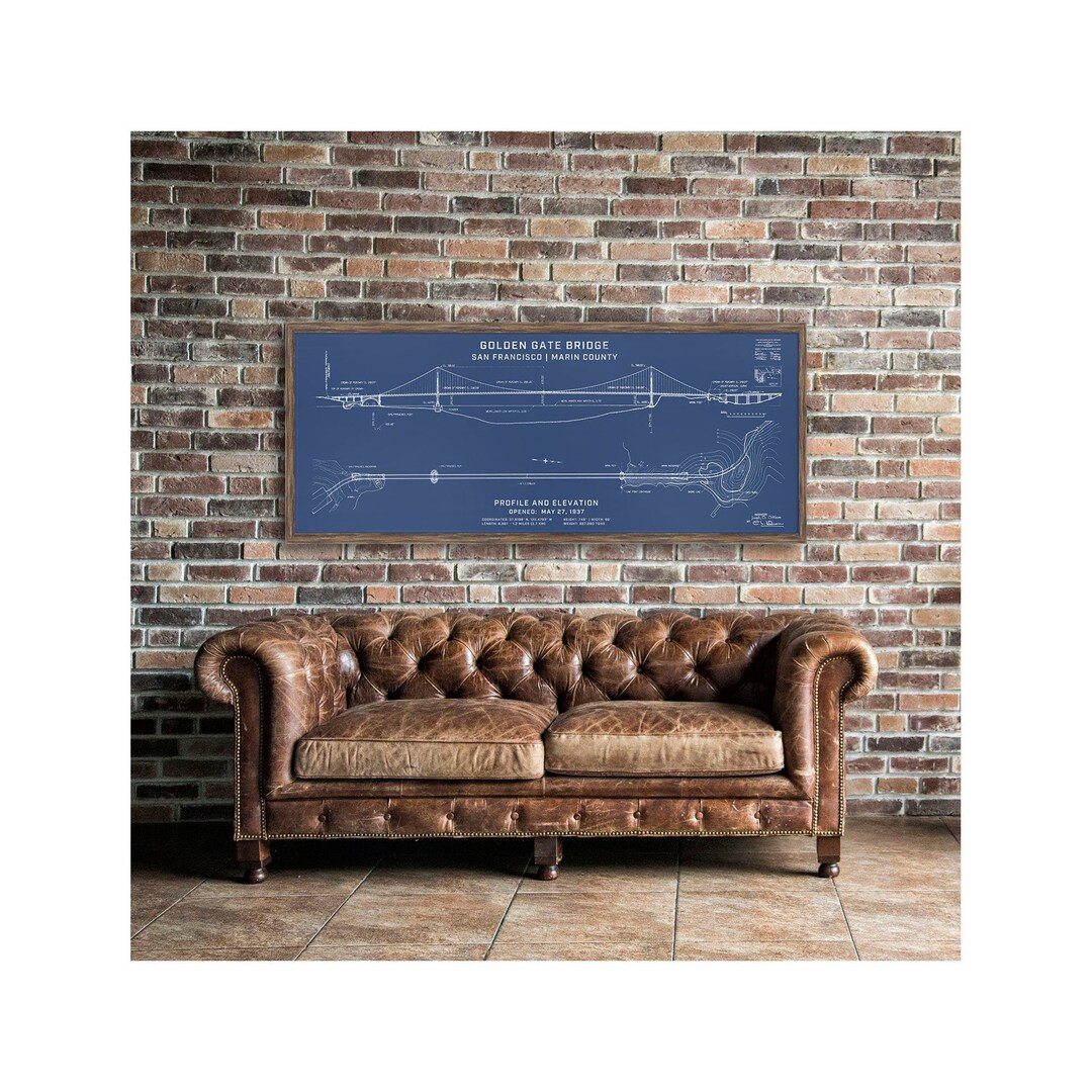 Golden Gate Bridge Blueprint Art: San Francisco Architectural Drawing ...