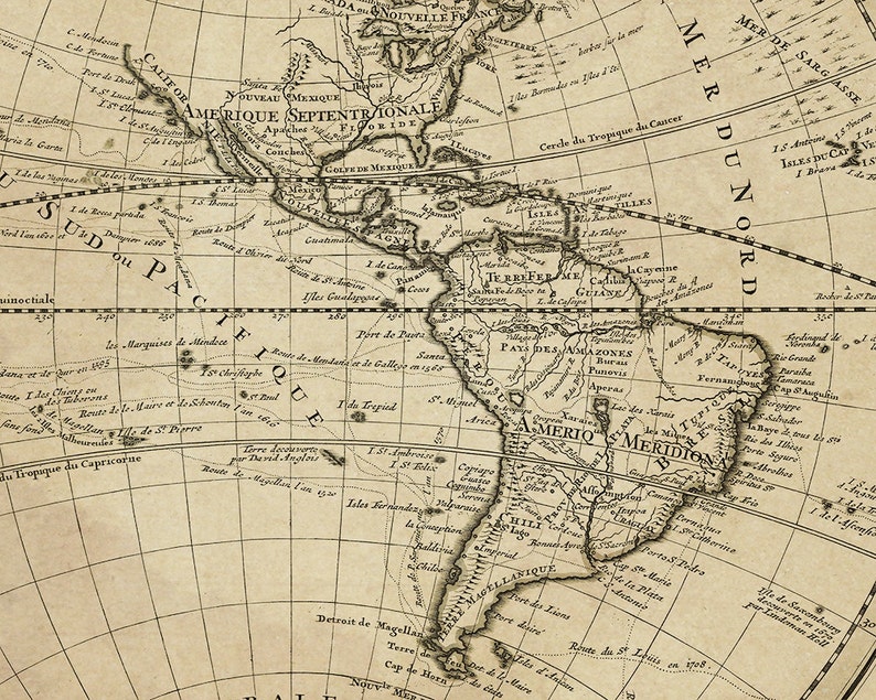 1720 World Map Print: Guillaume De L'isle, Sepia Tone Archival Paper - Etsy