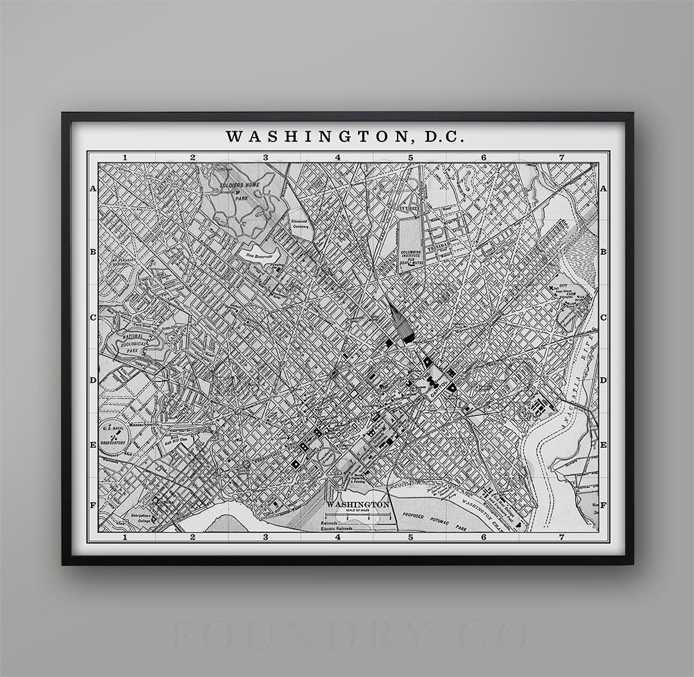 Vintage Washington DC Street Map Print: District of Columbia, Circa ...