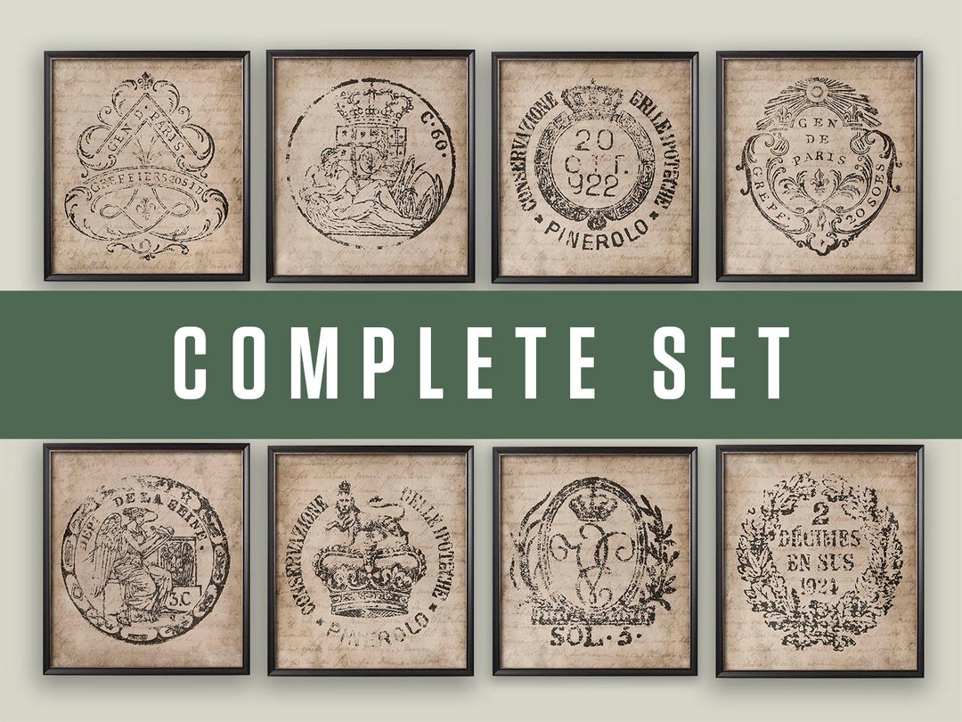 18TH CENTURY EUROPEAN DOCUMENT Seal Set of 8 Prints, Heraldry Art ...