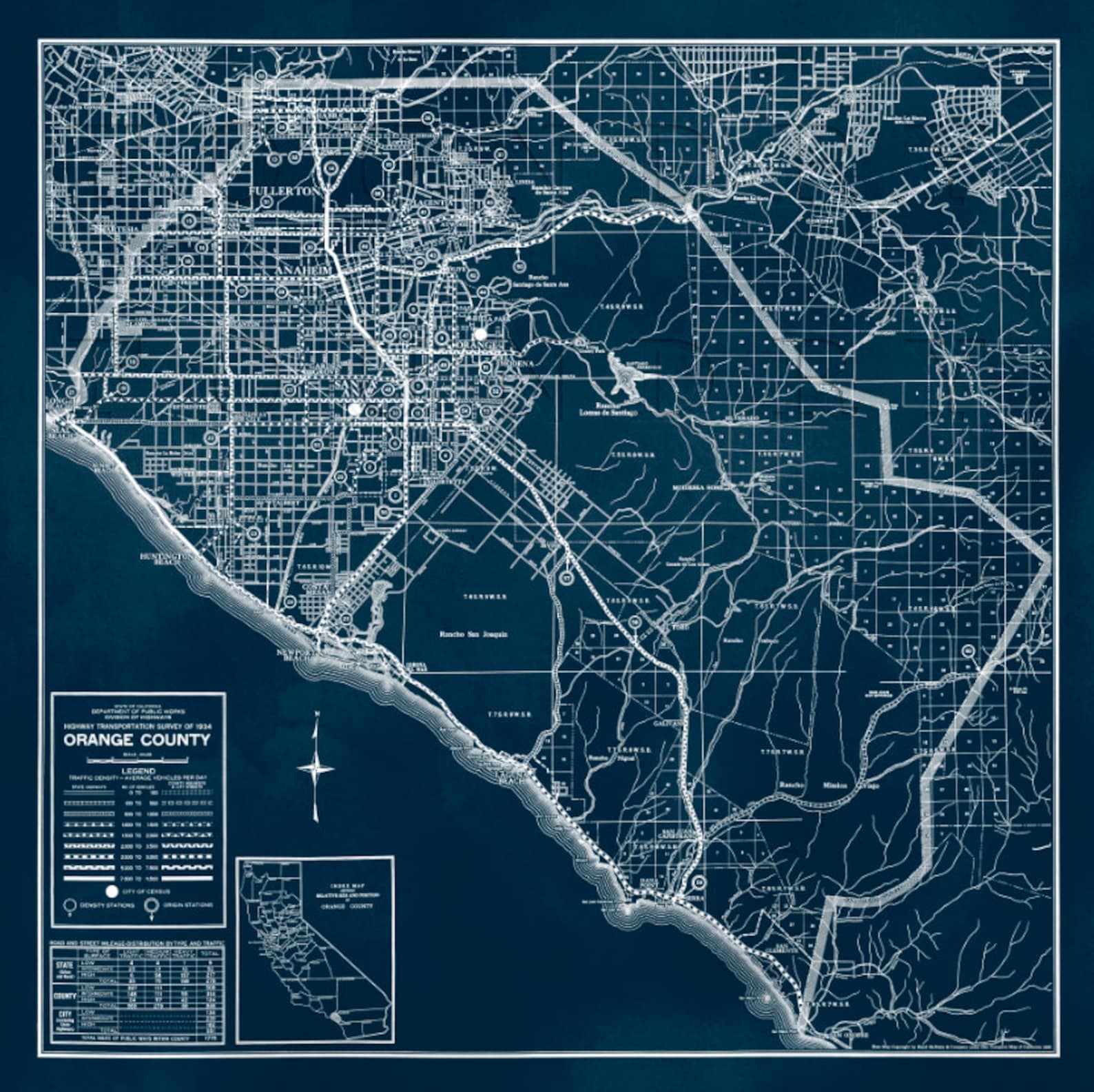 Orange County Map Vintage Orange County California Map Poster - Etsy