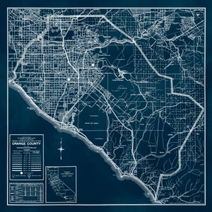 Orange County Map, Vintage Orange County California Map Poster Print ...