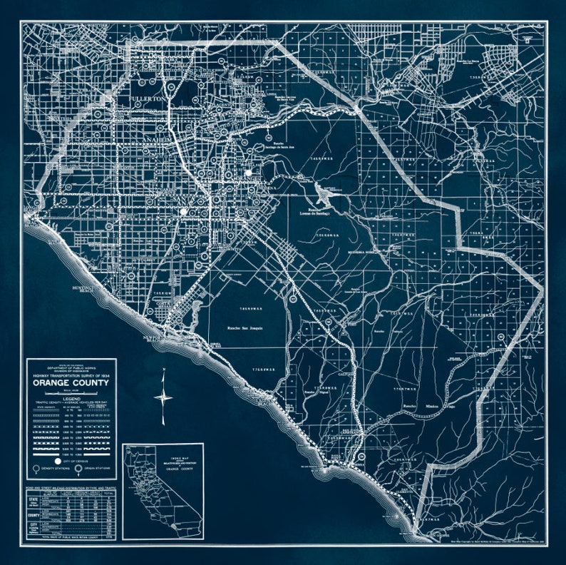 Orange County Map Vintage Orange County California Map Poster - Etsy