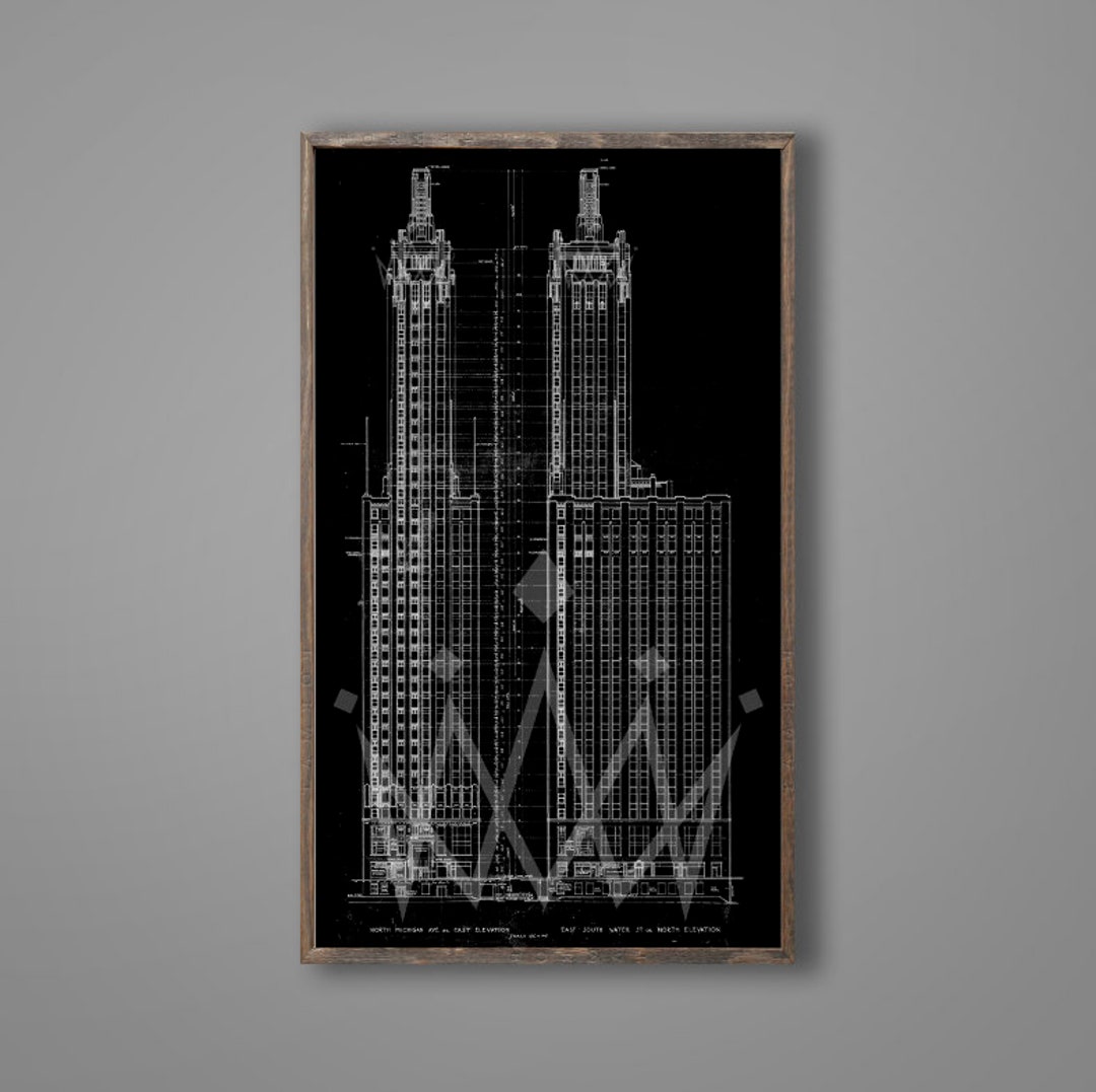 Chicago Carbide & Carbon Building Blueprint Art Print - Vintage ...