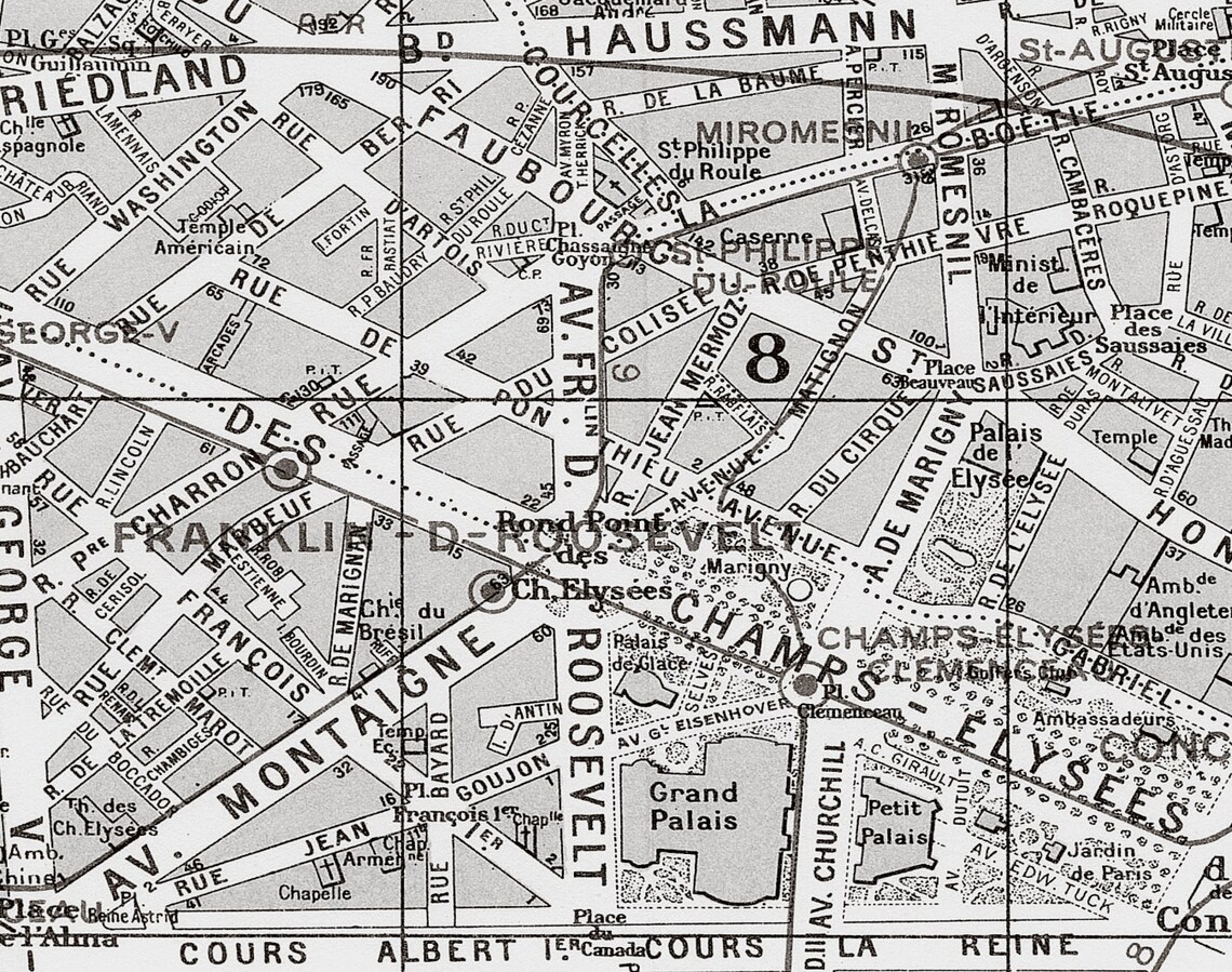 PARIS ARRONDISSEMENT MAP 8th Arrondissement Champ Elysee | Etsy