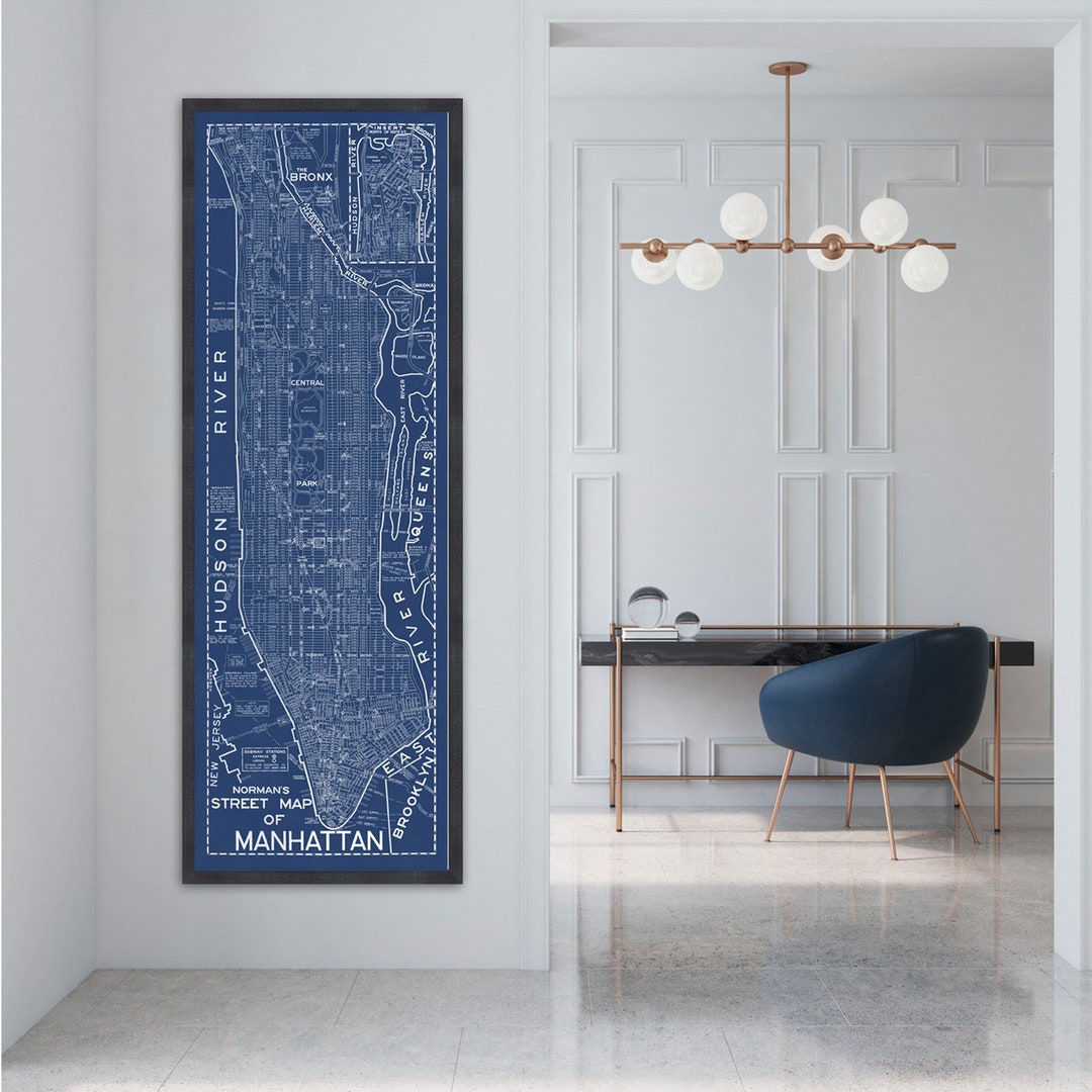 Vintage Manhattan Map Print: 1955 NYC Street Map, Blue - Etsy