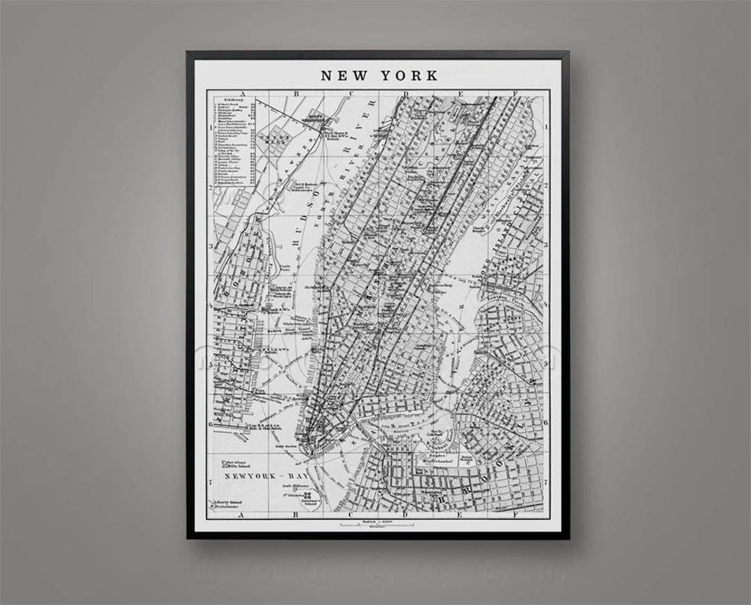 New York Map Print, Circa 1900s NYC Map, Vintage Map of New York Giclee ...