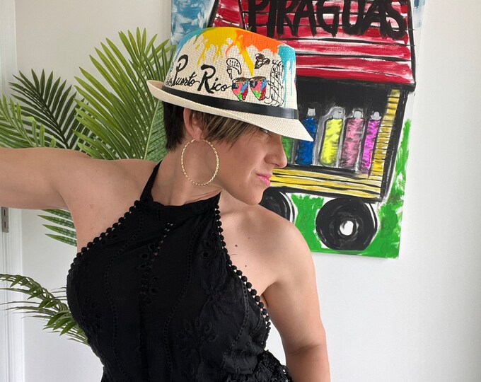 Hand Painted Fedora Paint Drip Puerto Rico by Izis La Enfermera - Etsy