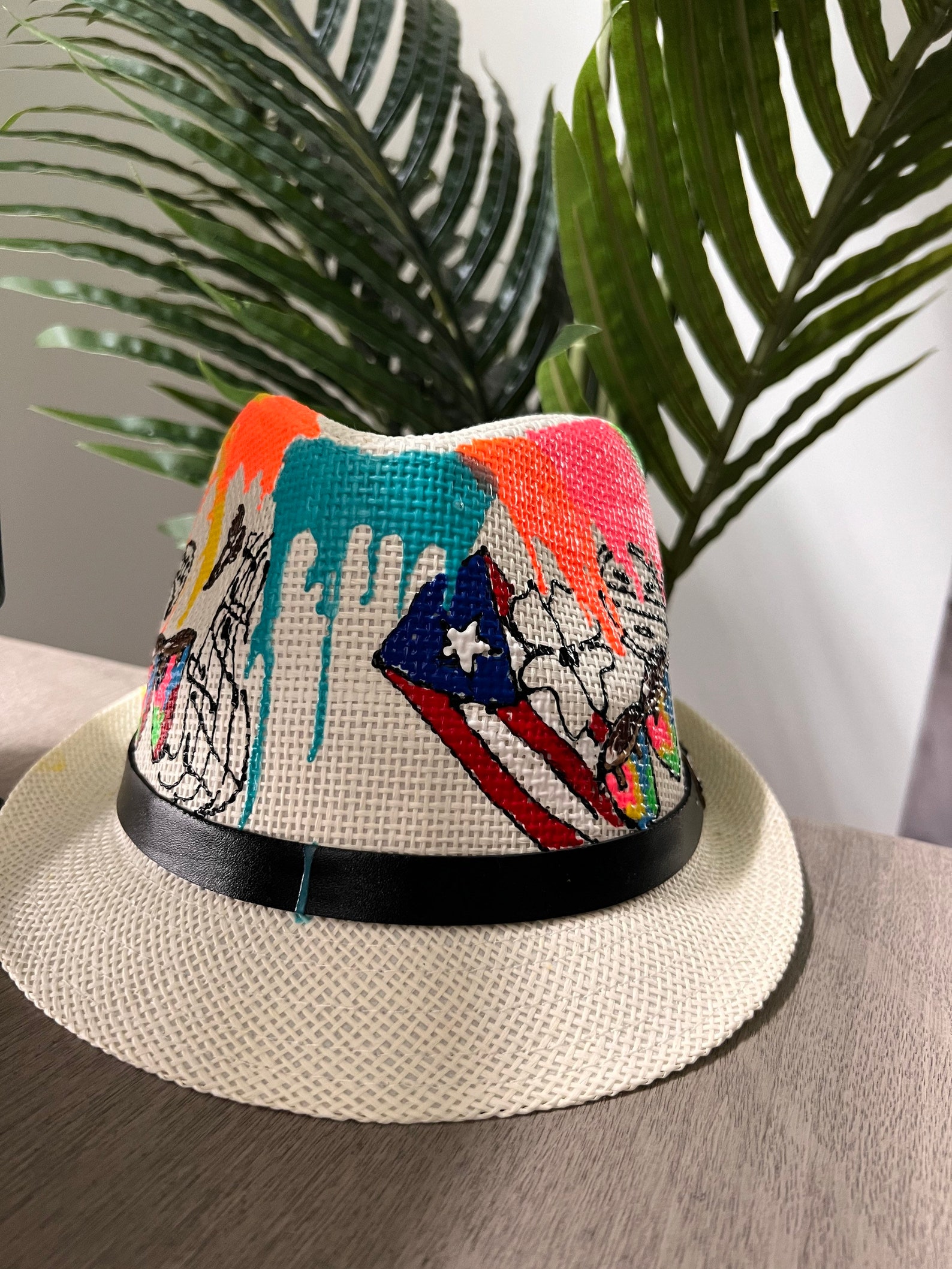 Hand Painted Fedora Paint Drip Puerto Rico by Izis La - Etsy