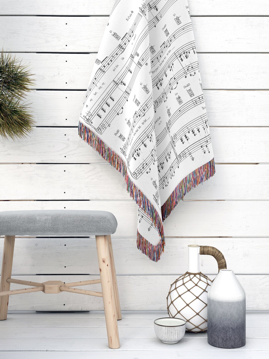 Music Notes Woven Throw Blanket, Personalized Cotton Anniversary Gift ...