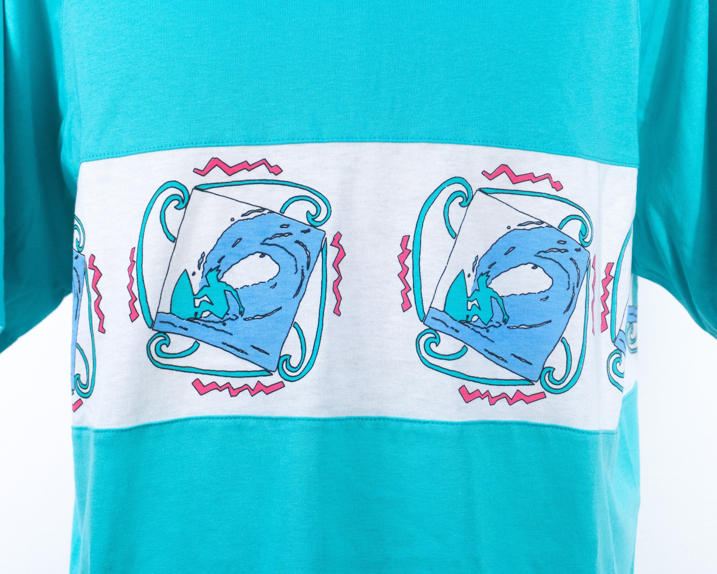 Vintage New Deadstock Surf Zone 90's Surfer Wave Light Teal Turquoise T ...