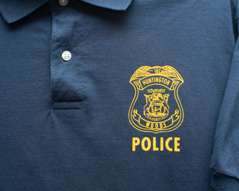 Vintage Huntington Woods Police Navy Blue and Yellow Polo Shirt Large/x ...
