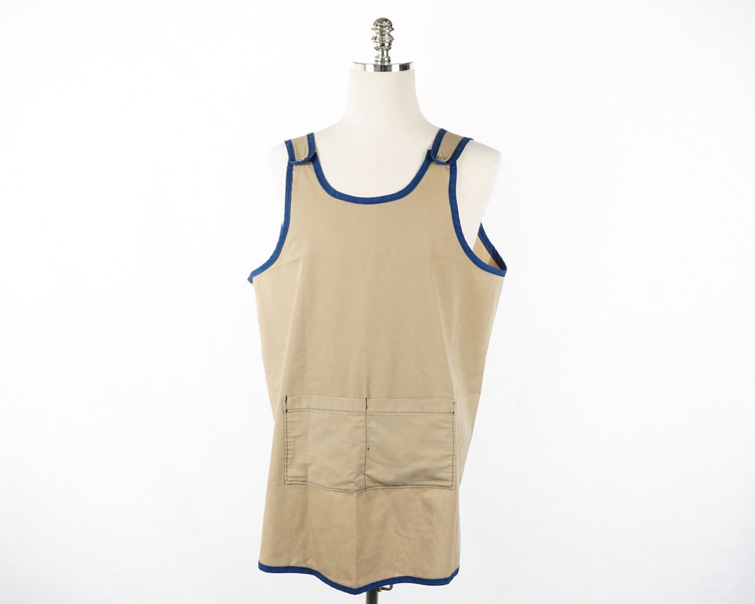 Vintage Tan Khaki Navy Blue Open Back Apron With Center Pockets Art ...