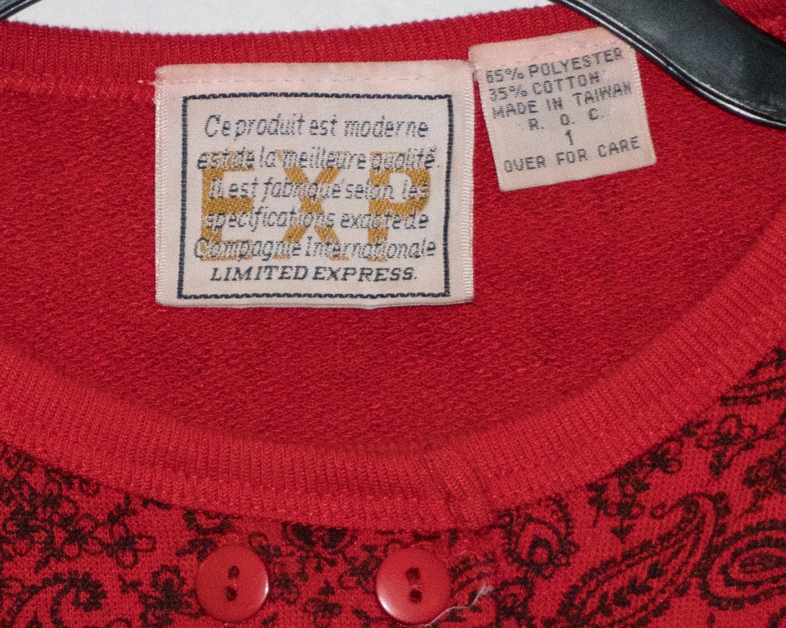 Vintage Limited Express 80's Shoulder Pads Black and Red Paisley Double ...