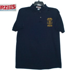 Vintage Huntington Woods Police Navy Blue and Yellow Polo Shirt Large/x ...