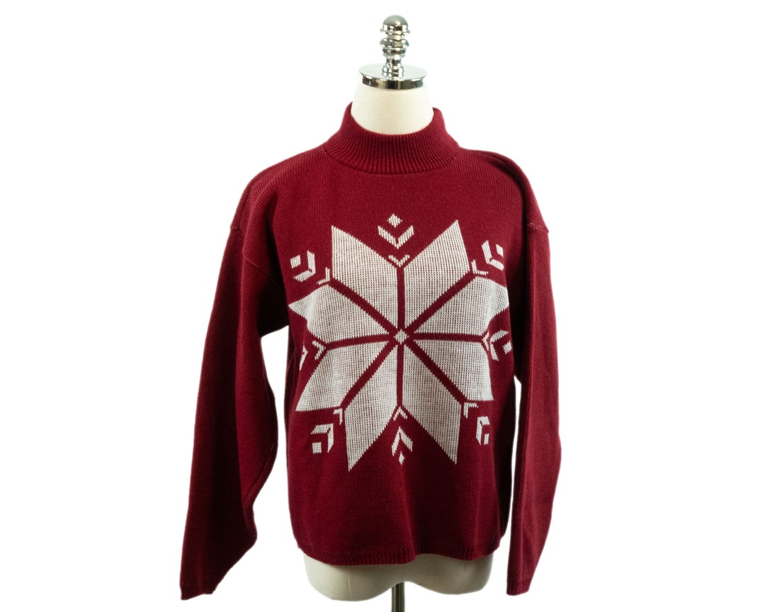 Vintage Burgundy Red Maroon Snowflake Sweater Medium/large Tapestry ...