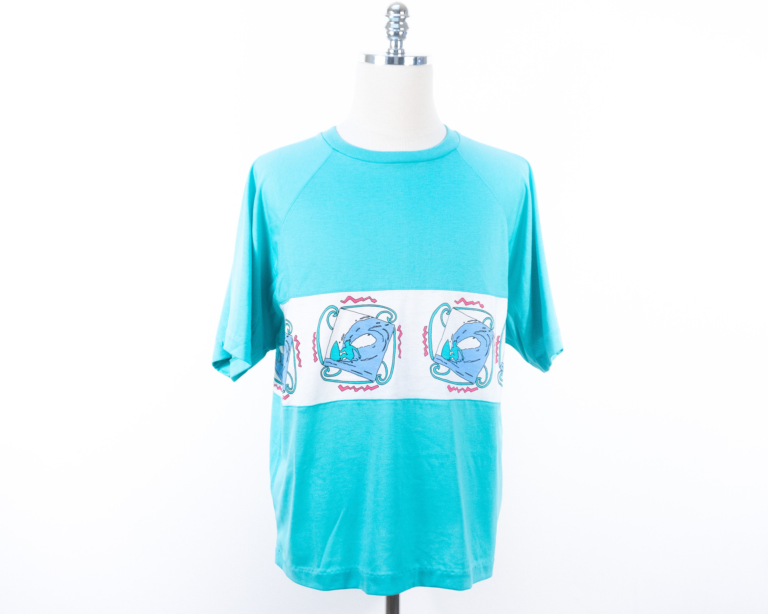 Vintage New Deadstock Surf Zone 90's Surfer Wave Light Teal Turquoise T ...