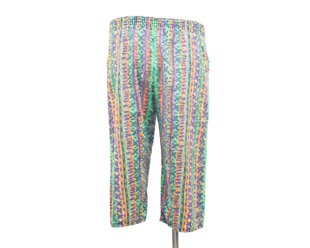 Vintage Rainbow Red Yellow Green Purple Wacky Pants Elastic Waistband ...