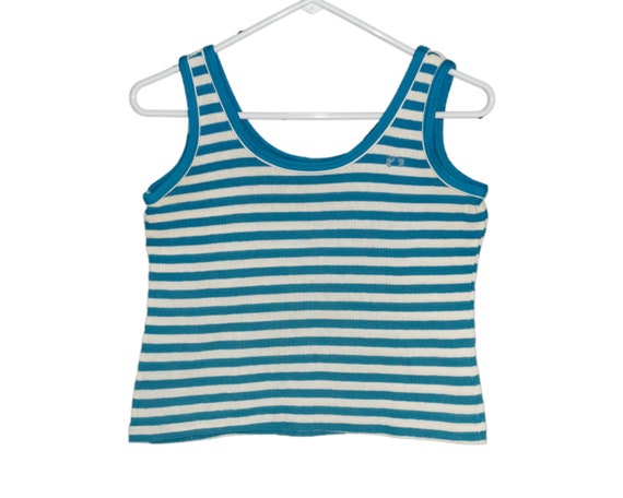 Vintage 70's Hang Ten Blue White Striped Tank Top Emb… - Gem