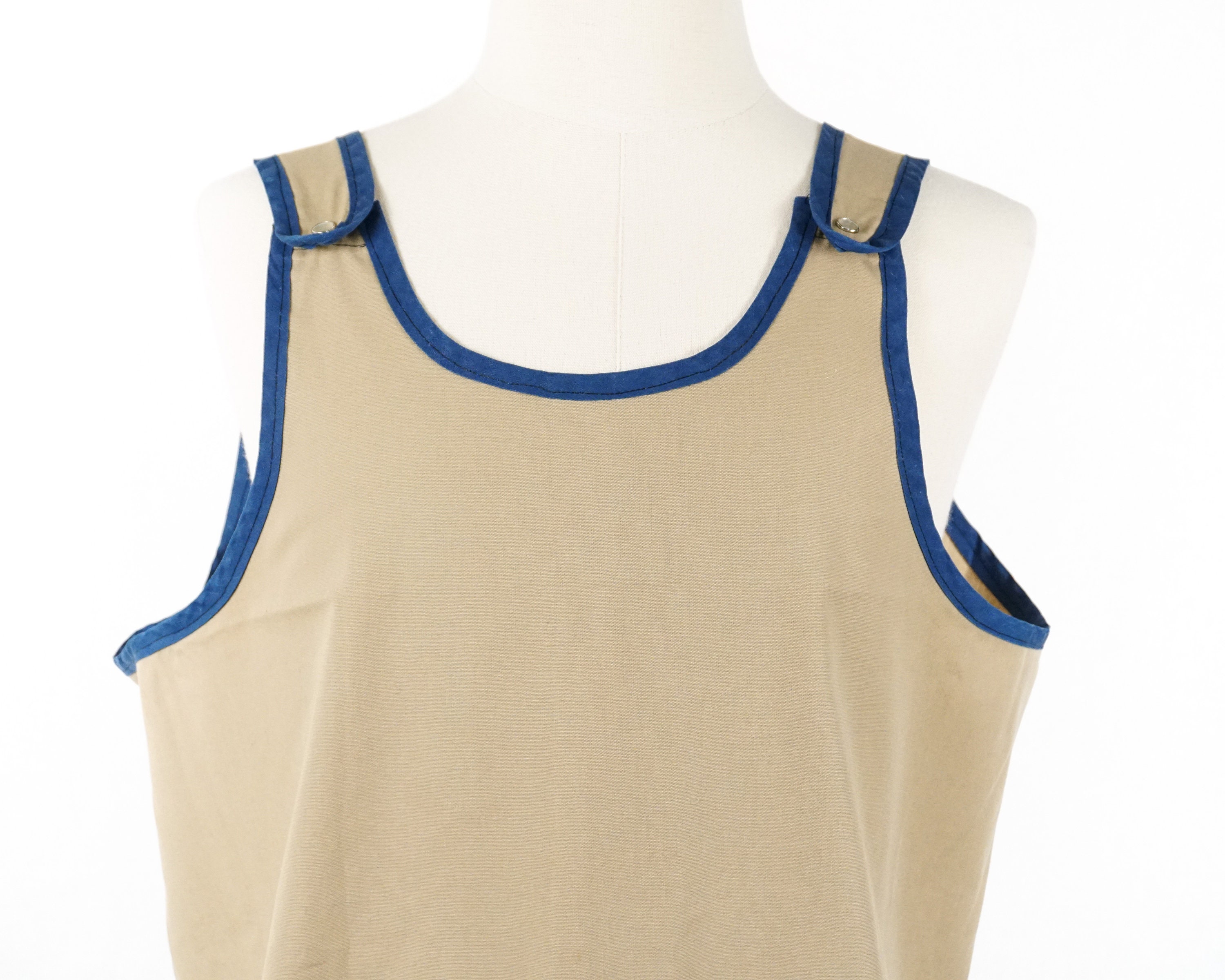 Vintage Tan Khaki Navy Blue Open Back Apron With Center Pockets Art ...