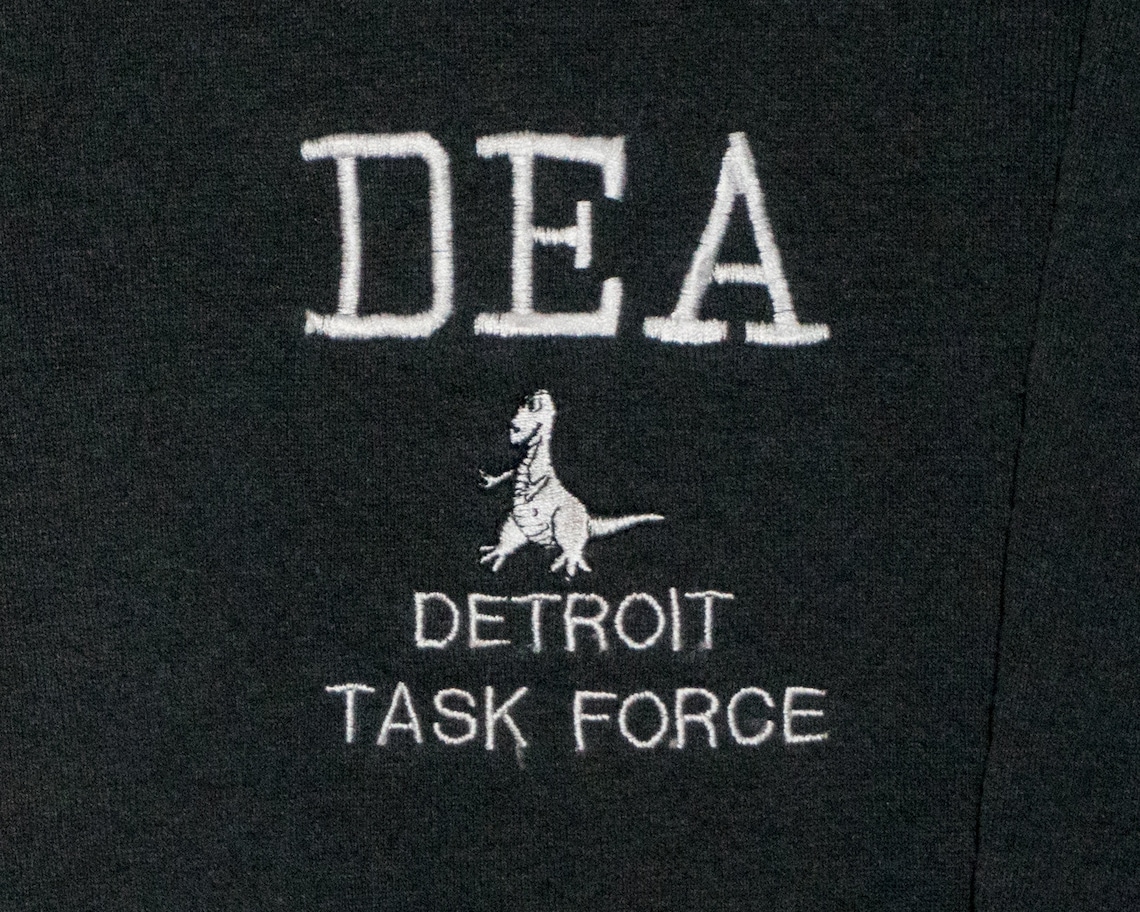 Vintage DEA Detroit Task Force Dinosaur Embroidered Black Crewneck ...