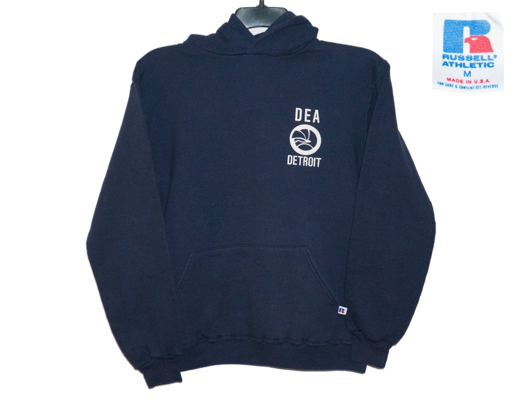 Vintage Detroit DEA Navy Hooded Sweatshirt Bird Russell Athletic Small ...