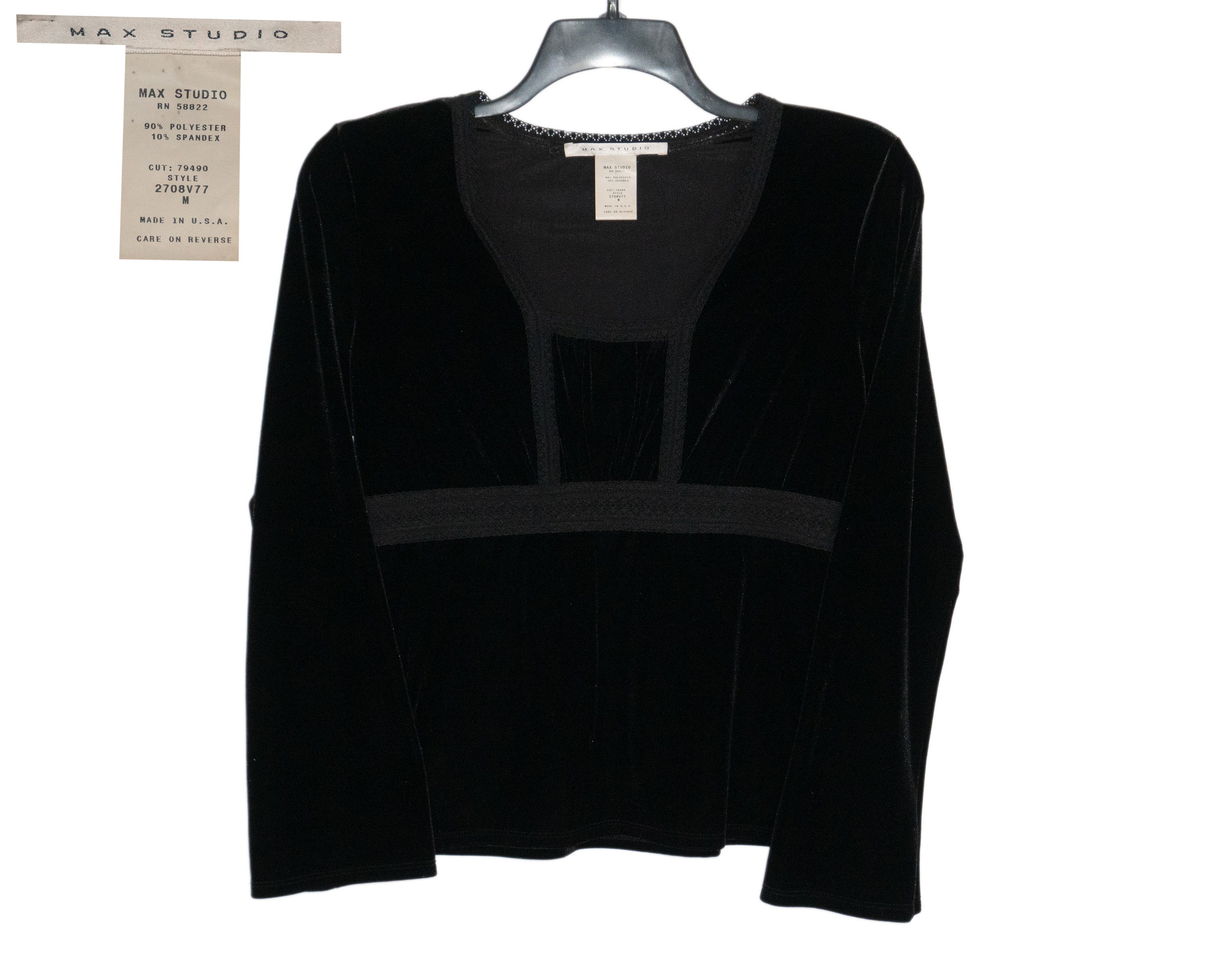 Vintage Max Studio Velvet Velour Black Renaissance Festival Blouse Long ...