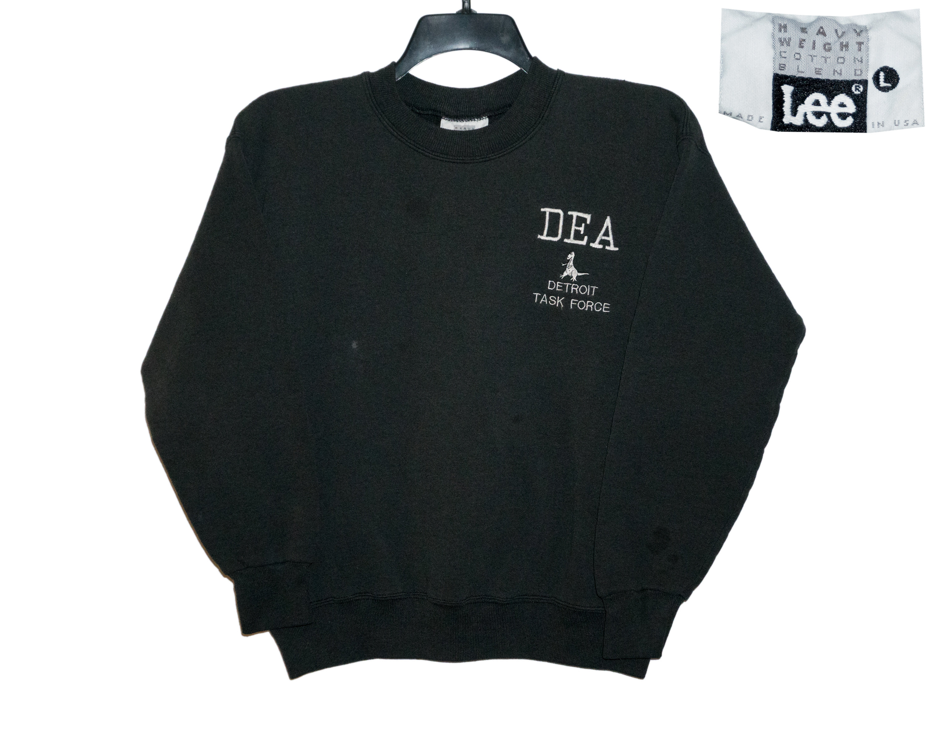 Vintage DEA Detroit Task Force Dinosaur Embroidered Black Crewneck ...
