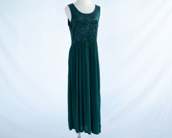 Vintage Jamie Brooke Crushed Velvet Dark Green Dress … - Gem