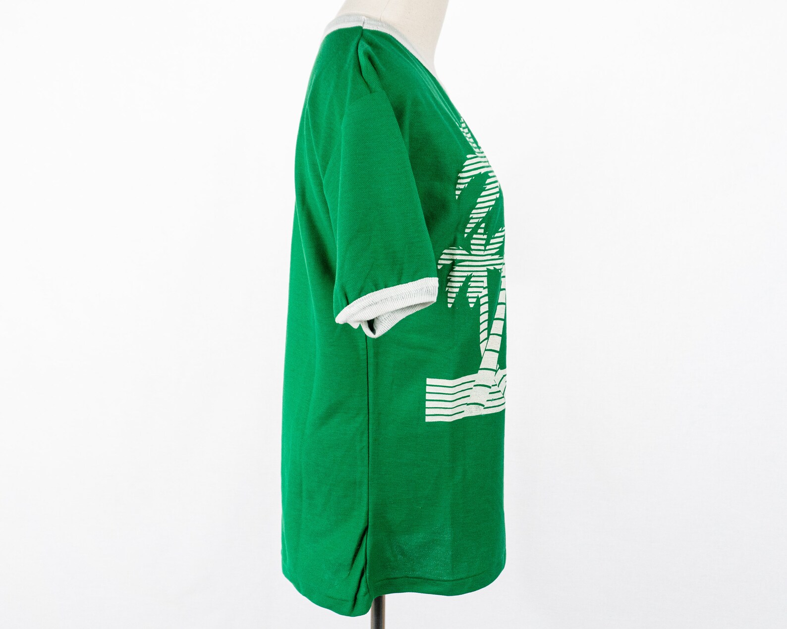 Vintage Florida Palm Tree Sun Print White and Green Ringer T-shirt ...