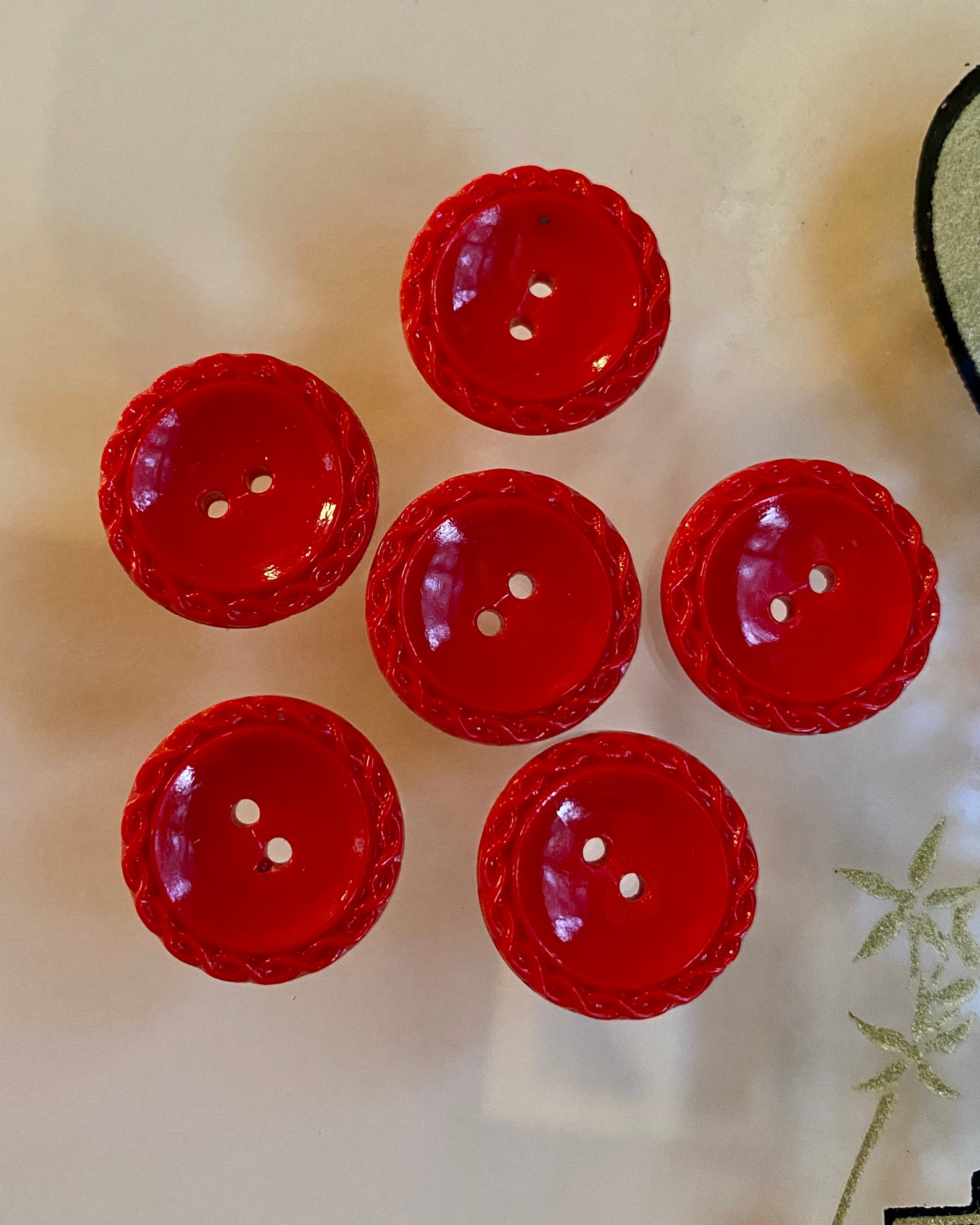 Set of 6 Vintage Glass Buttons. Sew Through. Pillar Box Red. | Etsy