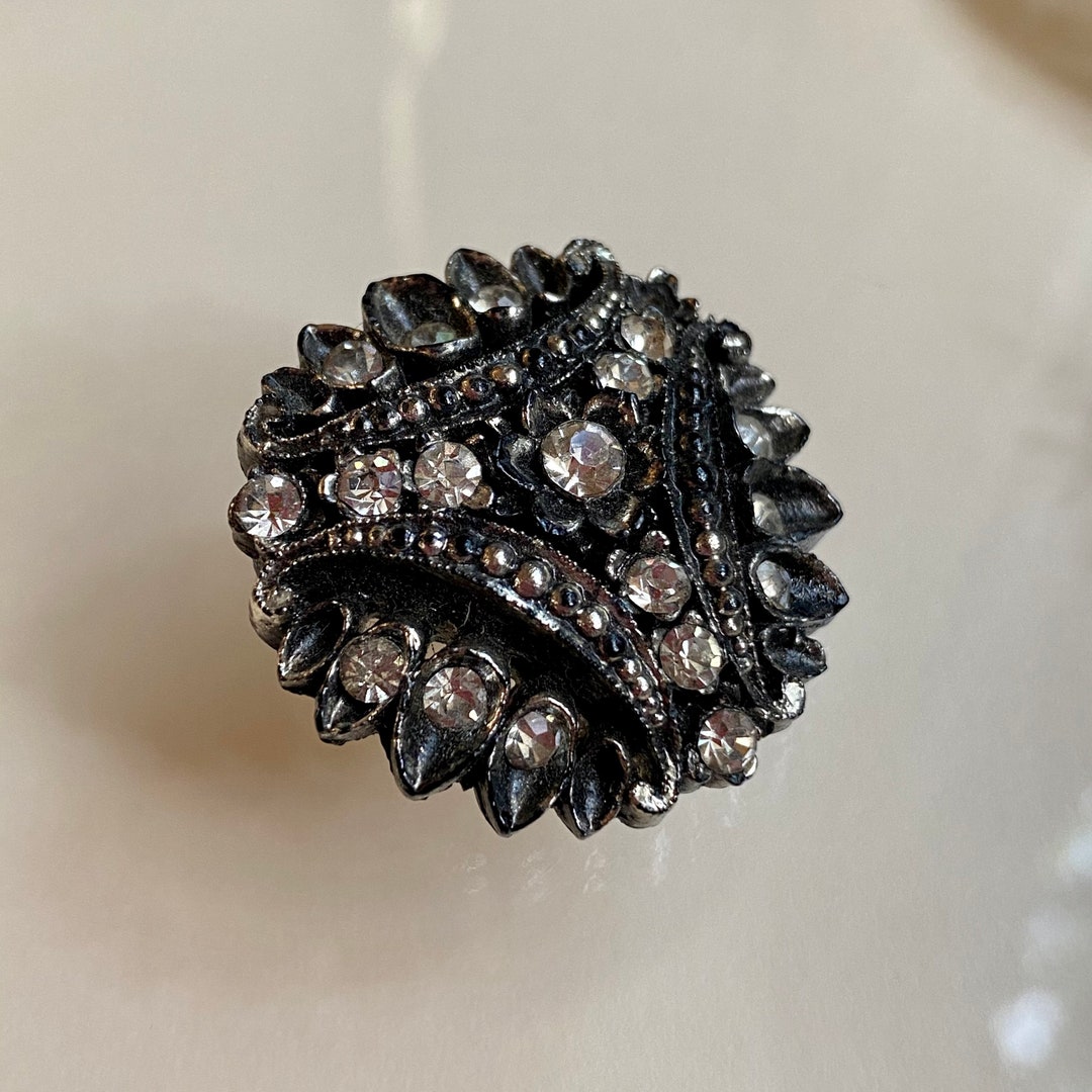Fancy Cellulose Acetate Button. Silver and Black With Pastes. - Etsy