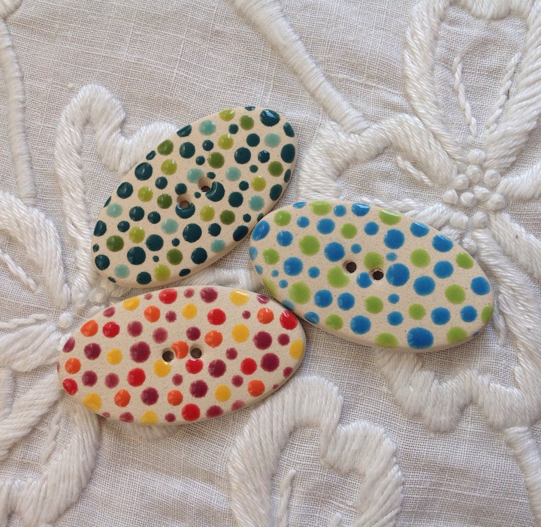Hand Made Ceramic Button. Spots. Funky. Oval. - Etsy