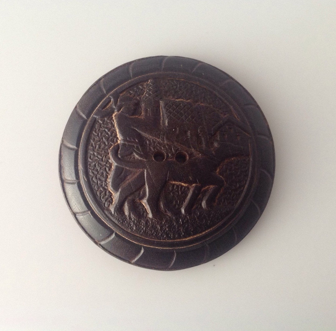Vintage Burwood Button. Lady Walking a Big Dog. 1930's Wood. - Etsy